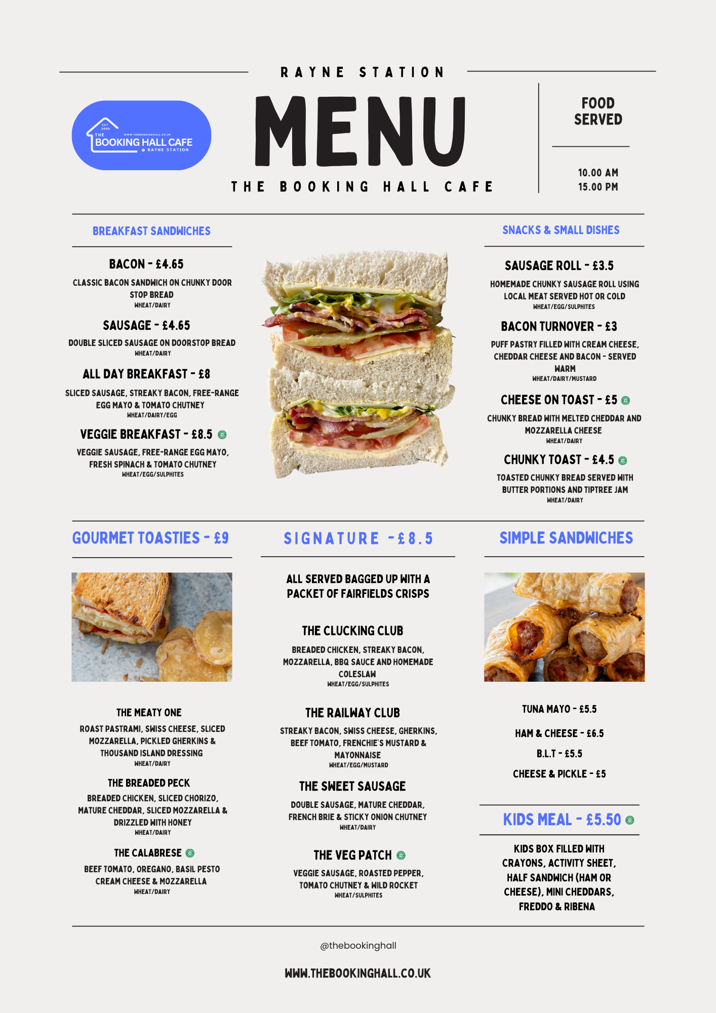 Menu | The Booking Hall Cafe @ Rayne Station on The Flitchway